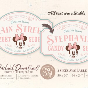 Printable Minnie Sweet Store Sign, Main Street Candy Shop, Perfect for ...