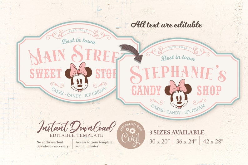 Printable Minnie Sweet Store Sign Main Street Candy Shop - Etsy