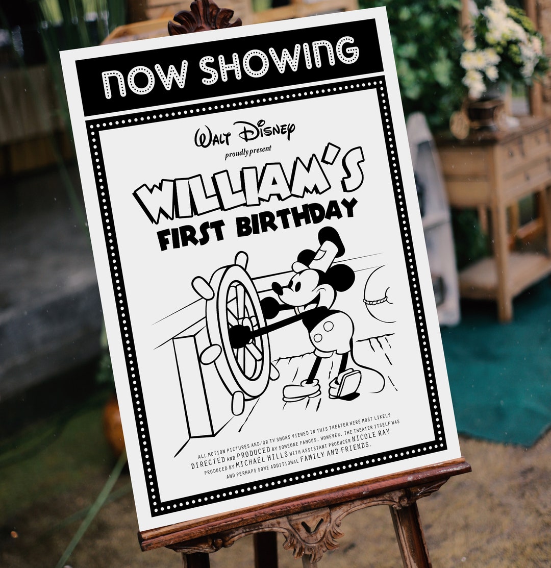 Printable Mickey Birthday Welcome Sign, Mickey Steamboat Willie ...