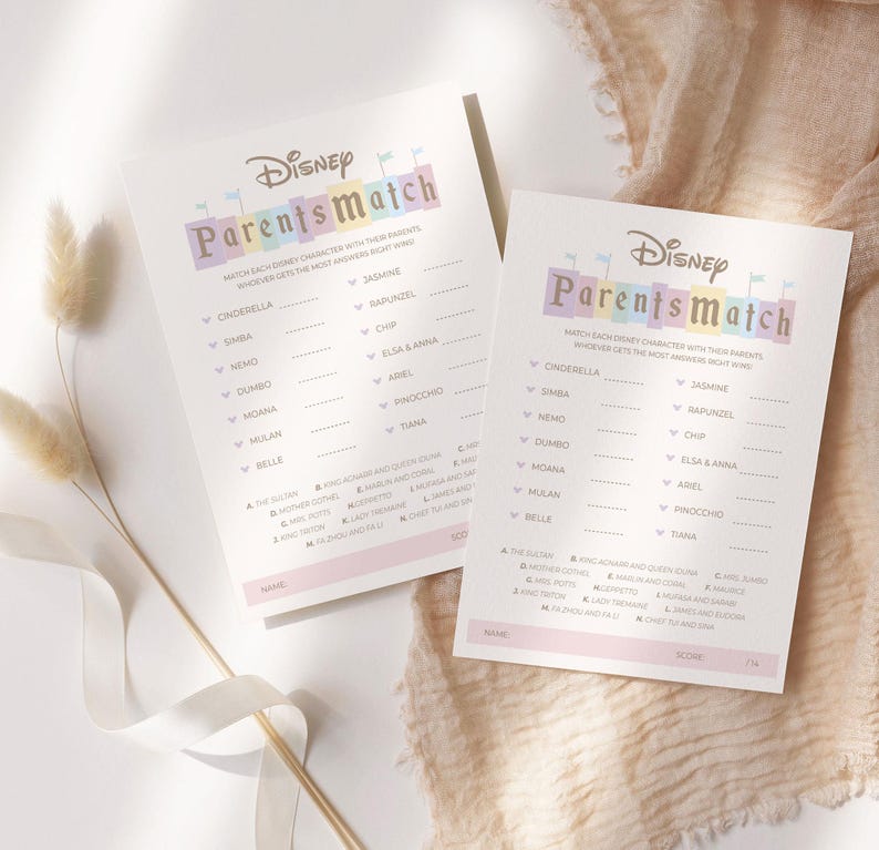 Printable Disney Parents Match, Babyland Baby Shower Games, Disneyland ...