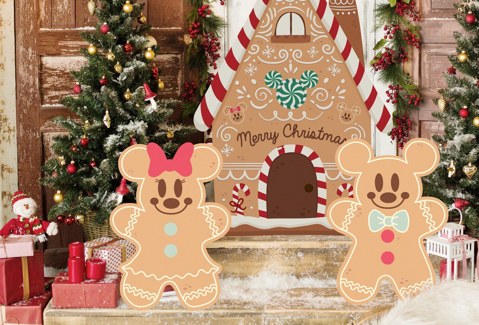 Printable Mickey & Minnie Gingerbread Cutout, Gingerbread House Stand ...