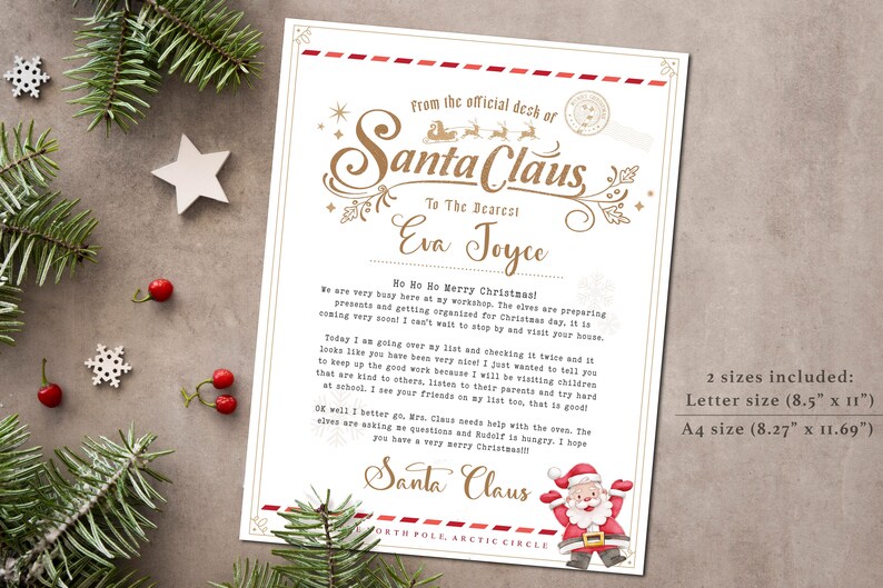 Editable Letter From Santa Nice List Certificate I North - Etsy