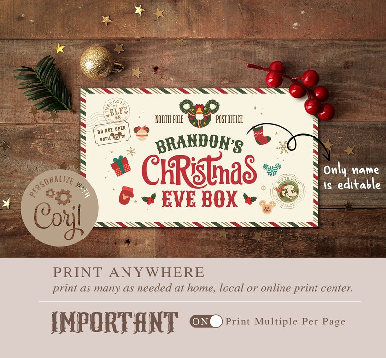 Editable Mickey Christmas Eve Box Labels, Special Delivery North Pole ...