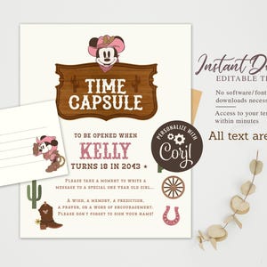 Printable Minnie Rodeo Birthday Time Capsule Sign and Card, Minnie ...