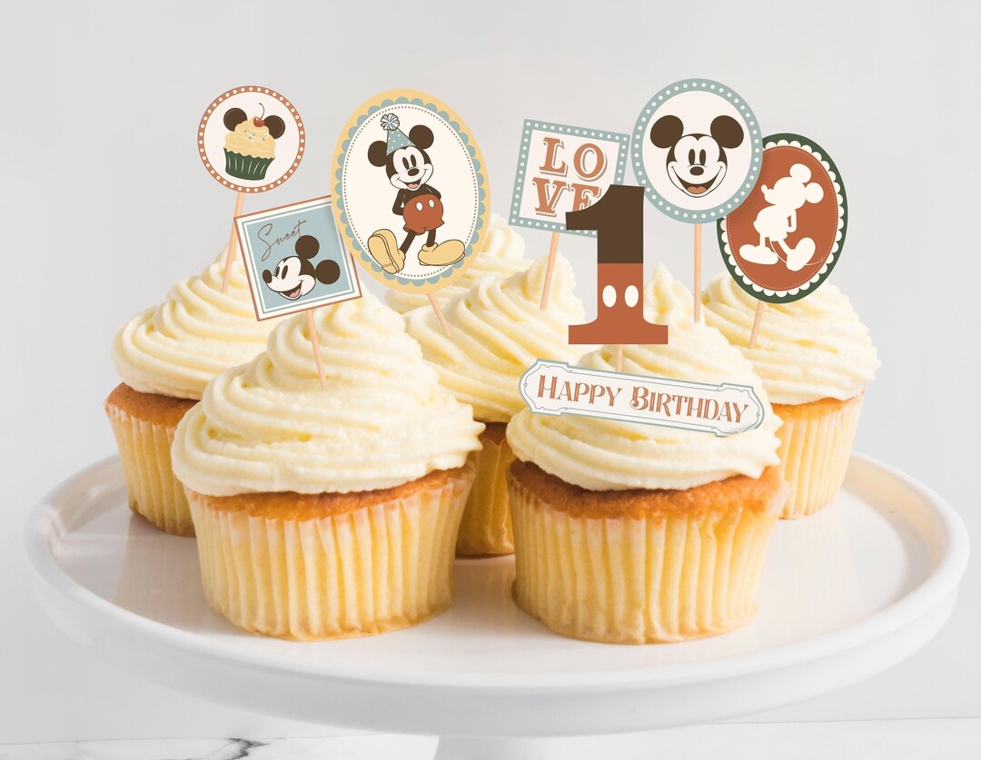 Printable Vintage Mickey Cupcake Toppers, Mickey Birthday Party ...