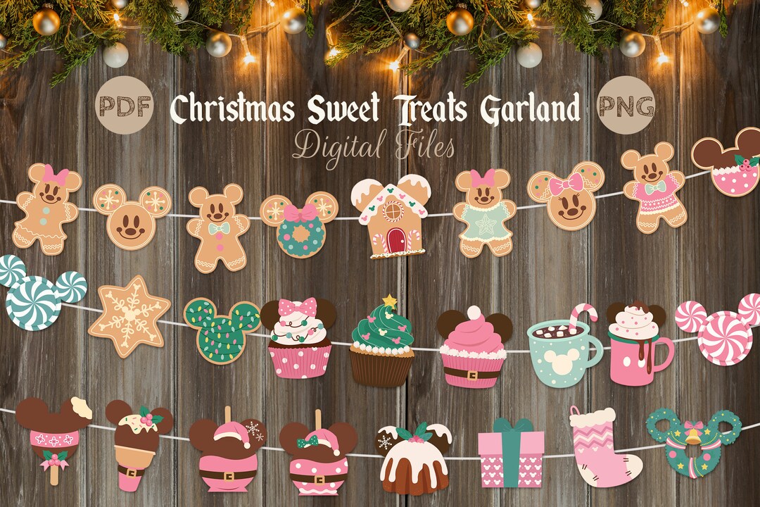 Printable Pastel Mickey Christmas Garland, Gingerbread Man Banner ...