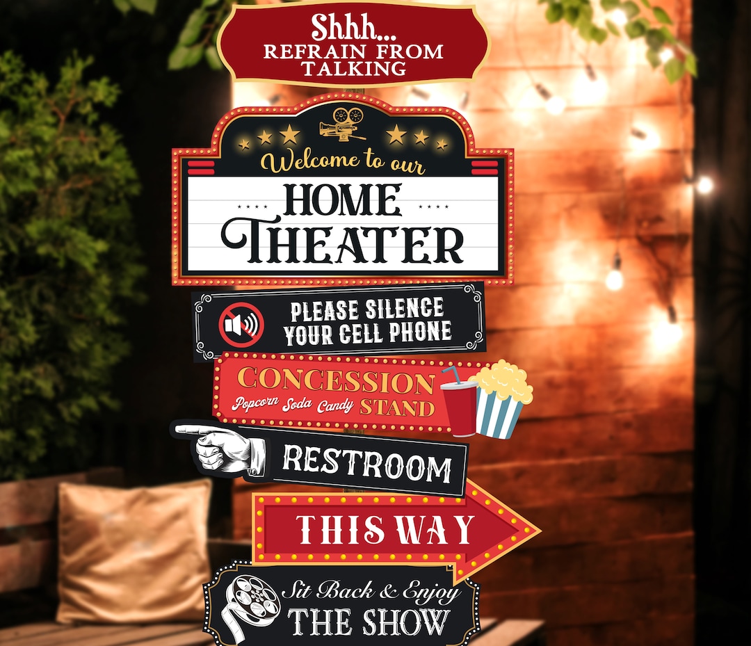 Movie Night Party Directional Sign, Movie Birthday, Home Cinema, Movie ...
