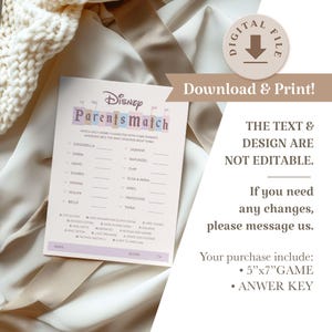 Printable Disney Parents Match, Babyland Baby Shower Games, Disneyland ...