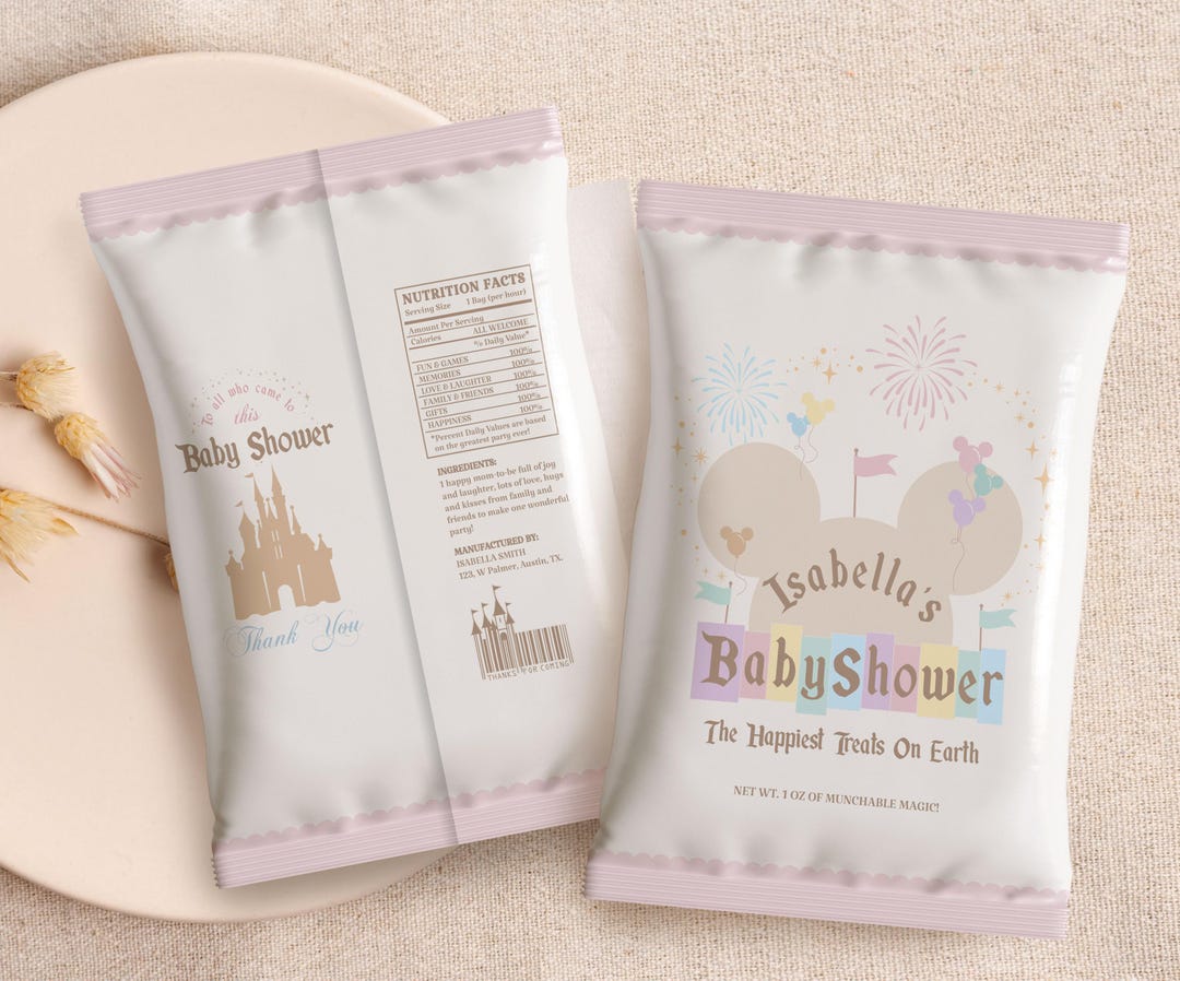 Editable Happiest Baby Shower on Earth Chip Bag, Disneyland Baby Chip ...