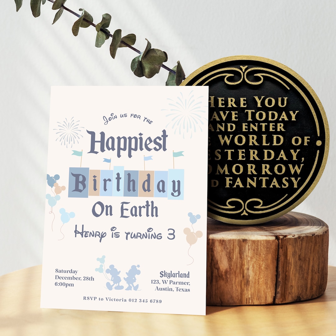 Happiest Birthday on Earth Invitation, Disneyland Birthday Invitation ...