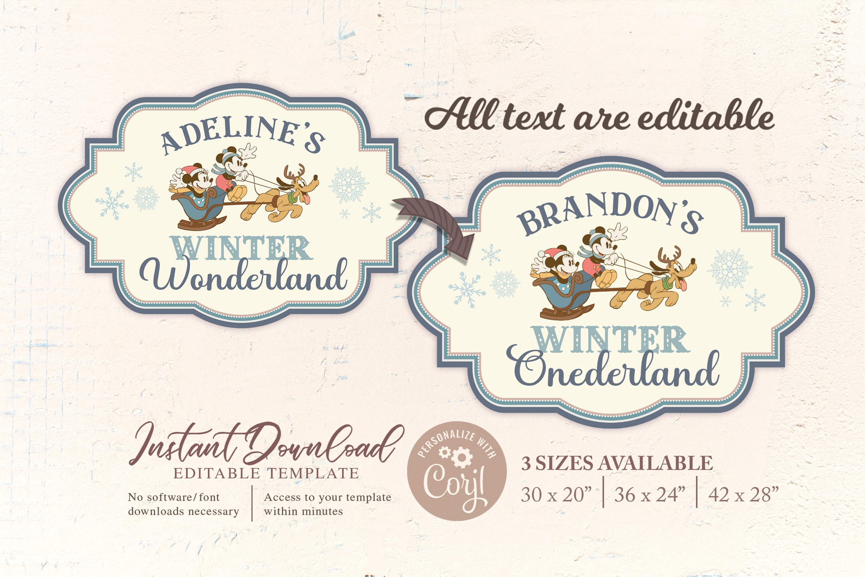 Editable Mickey & Minnie Winter Wonderland Party Sign, Winter ...