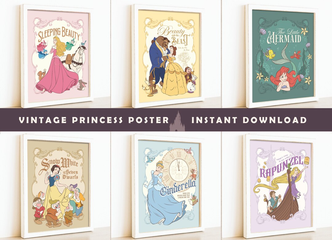 Printable Vintage Princess Poster, Disneyland Party Decoration ...