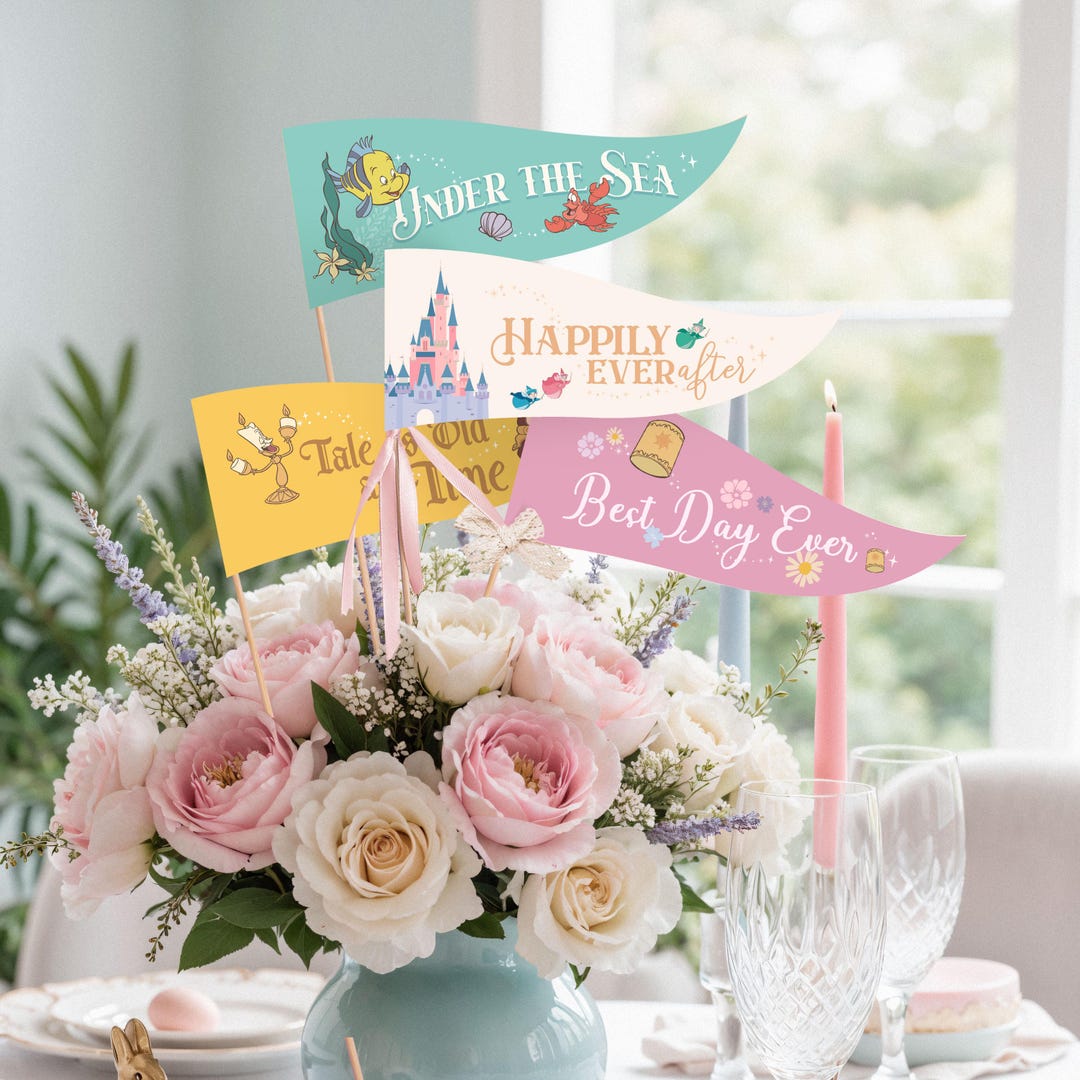 Printable Disney Princess Party Flags, Disneyland Party Centerpiece ...