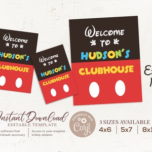Editable Mickey Clubhouse Party Welcome Sign, Mickey Birthday, Baby ...