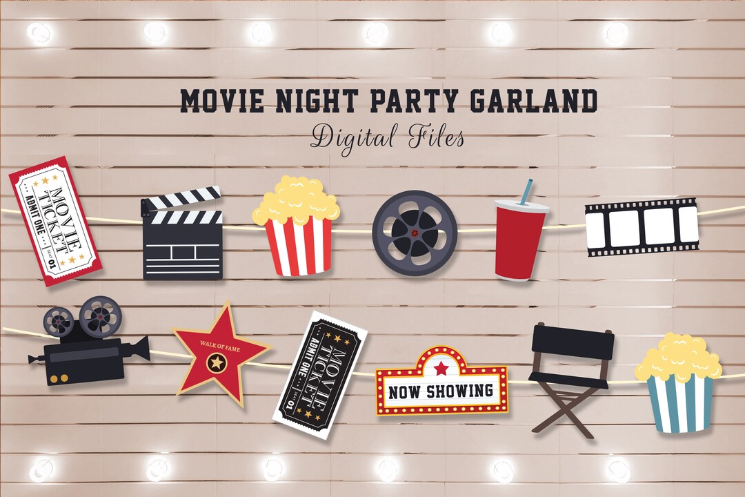 Printable Movie Night Garland, Movie Birthday Banner, Home Cinema Party ...