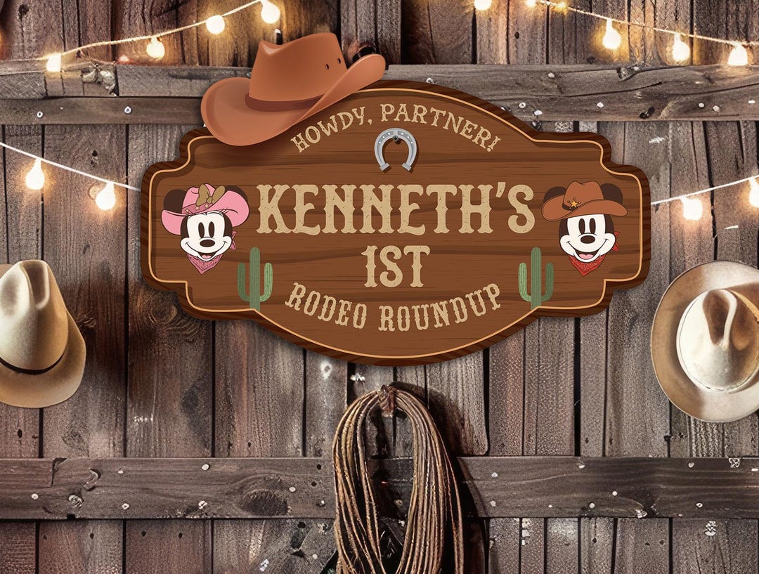 Mickey & Minnie Rodeo Birthday Sign, Mickey Cowboy Birthday Sign ...