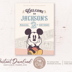 Printable Mickey Welcome Sign, Mickey Birthday Party Welcome Sign ...