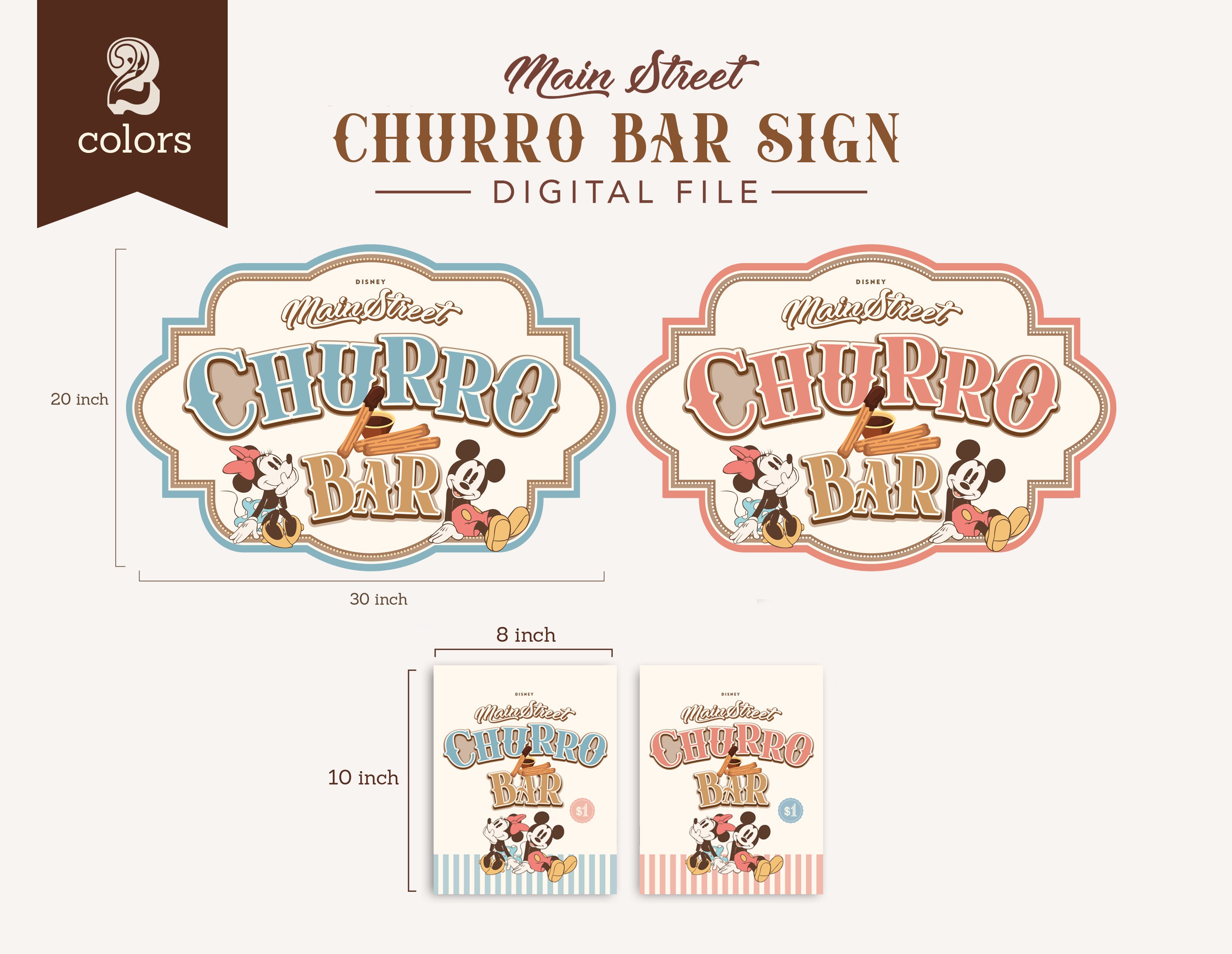 Mickey & Minnie Churro Bar Sign, Main Street Churros, Mickey Birthday ...