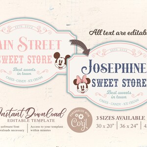 Printable Mickey & Minnie Sweet Store Sign, Main Street Candy Shop ...