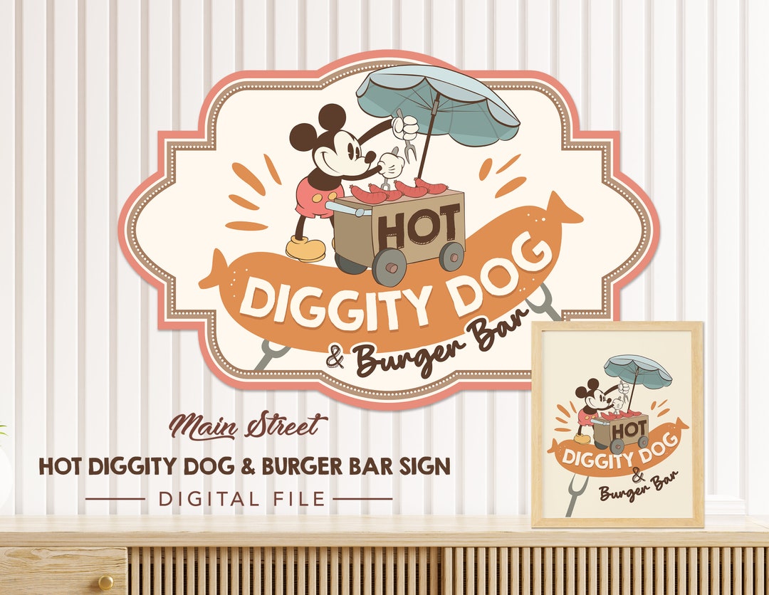 Mickey Hot Diggity Dog & Burger Bar Sign, Mainstreet Party, Mickey ...