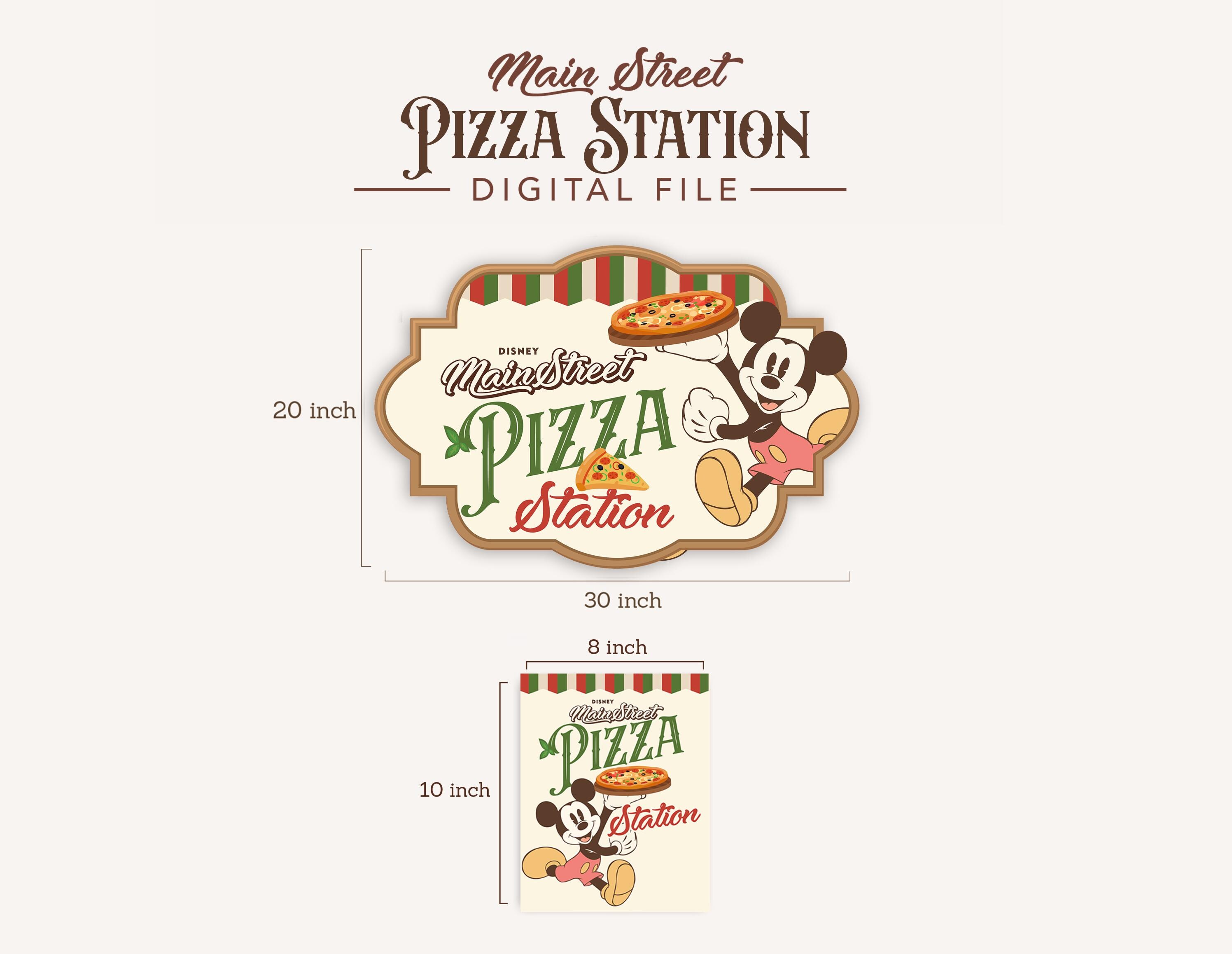 Mickey Pizza Station Sign, Main Street Pizza, Mickey Birthday, Minnie ...