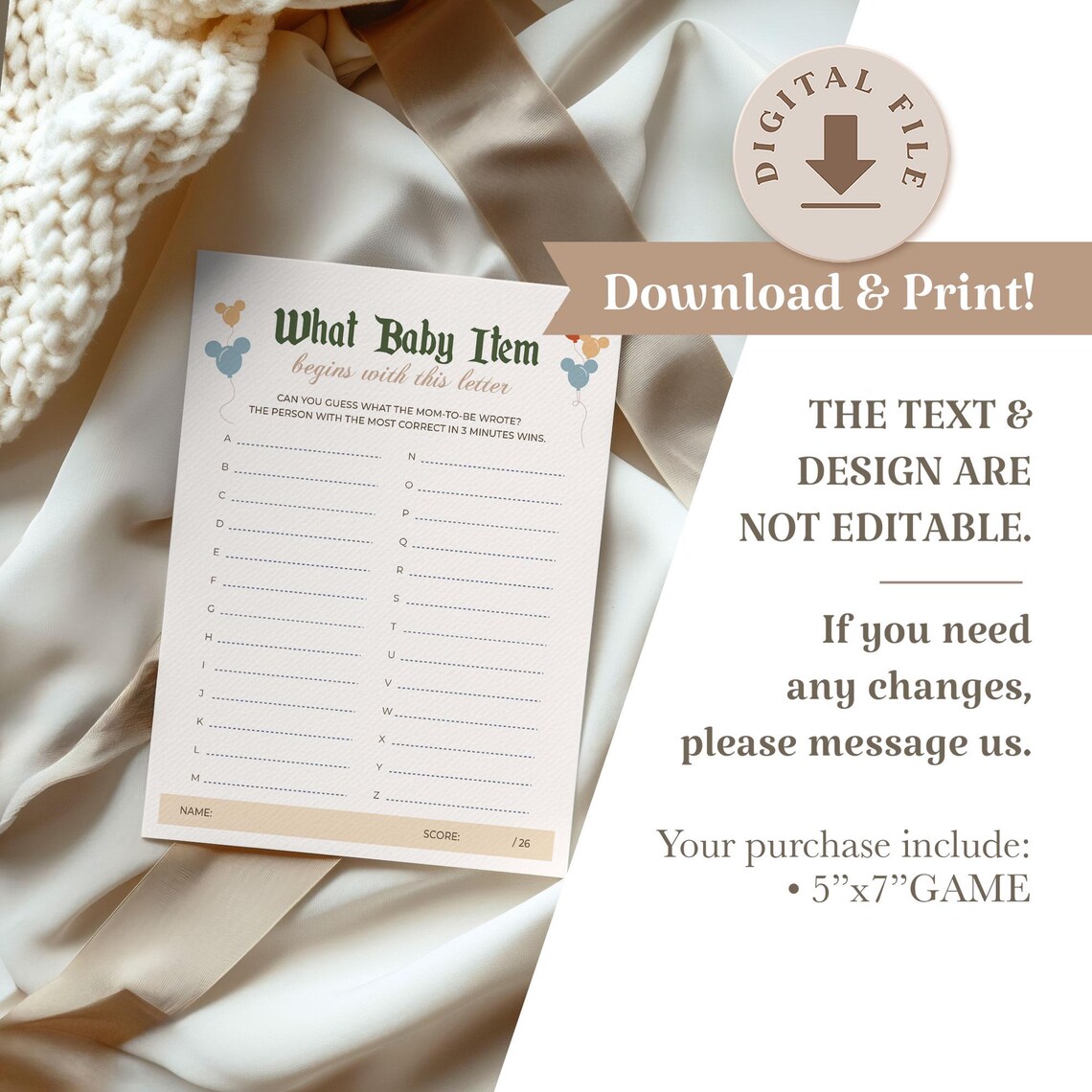 Printable Baby Item ABC Game, Babyland Baby Shower Games, Disneyland ...