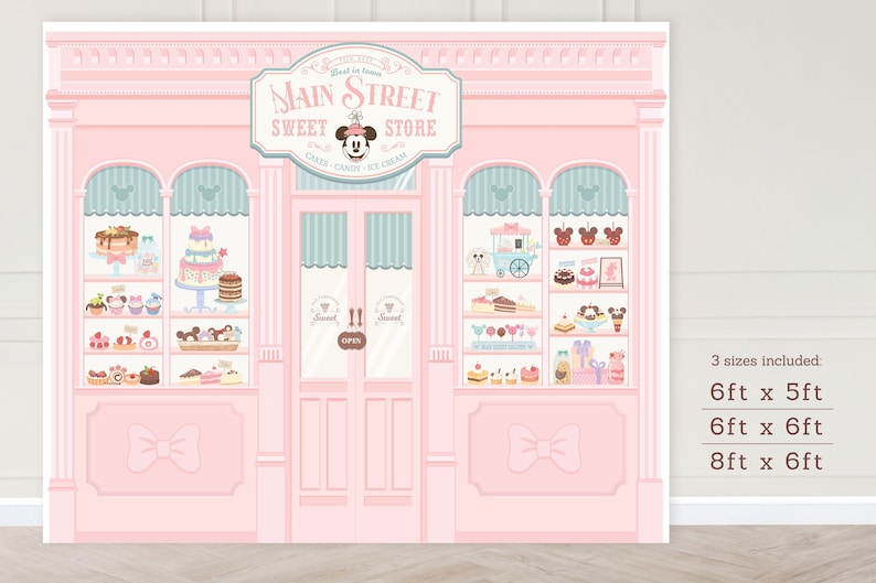 Editable Minnie Sweet Store Backdrop, Main Street Candy Shop, Disney ...