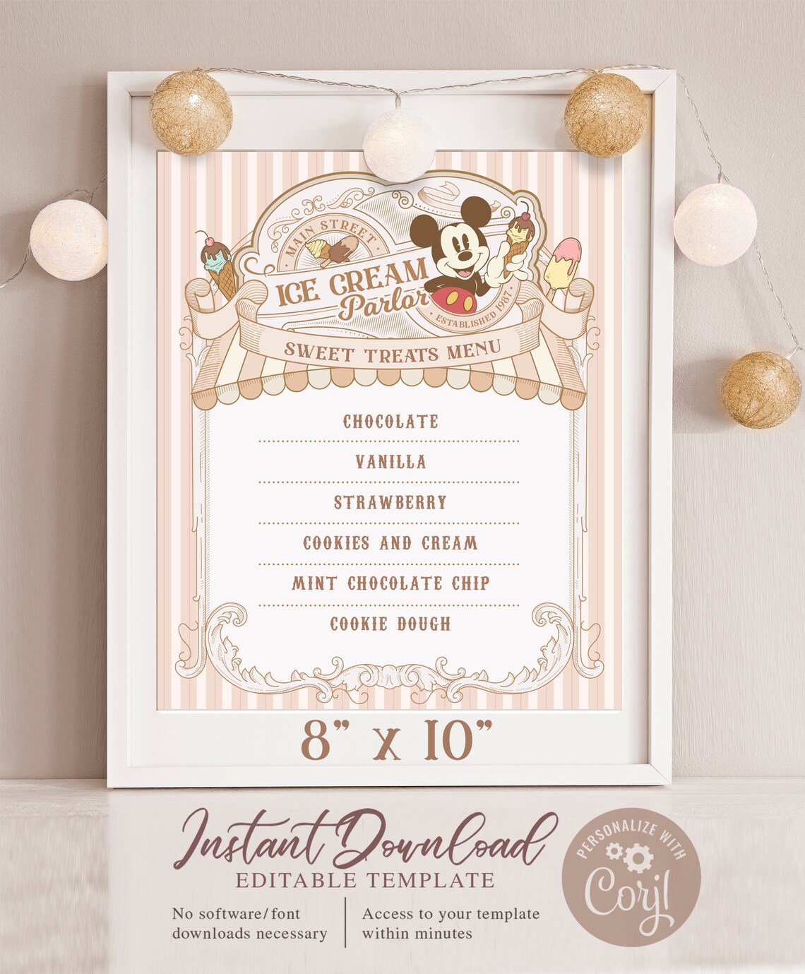 Printable Mickey Customize Ice Cream Menu, Mickey Birthday, Disneyland ...