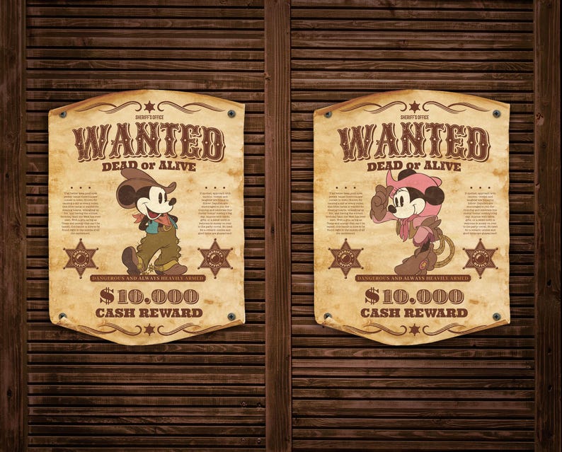 Printable Mickey & Minnie Wanted Posters, Mickey Cowboy Rodeo Party ...