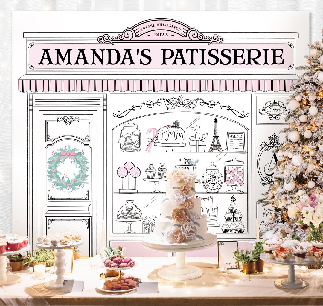 Christmas Patisserie Party Backdrop, Bake Shop Backdrop, Parisian Cafe ...