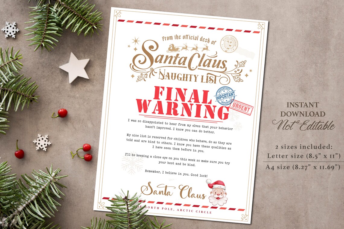 Santa Warning Letters | Bad Behaviour Warning | Christmas Letter From ...