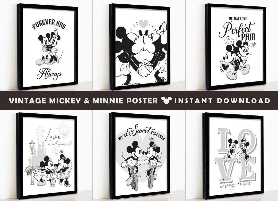Vintage Mickey & Minnie Valentine Poster, Mickey Party Decoration ...