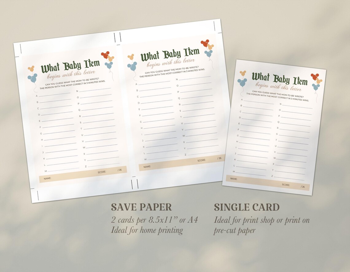 Printable Baby Item ABC Game, Babyland Baby Shower Games, Disneyland ...