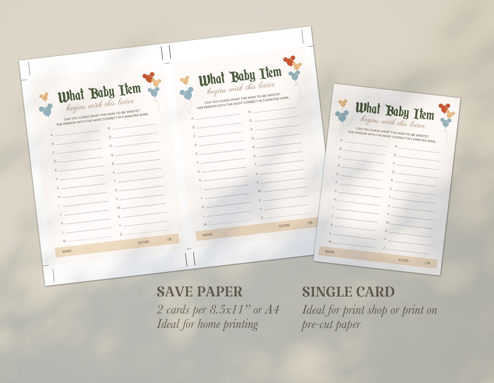 Printable Baby Item ABC Game, Babyland Baby Shower Games, Disneyland ...