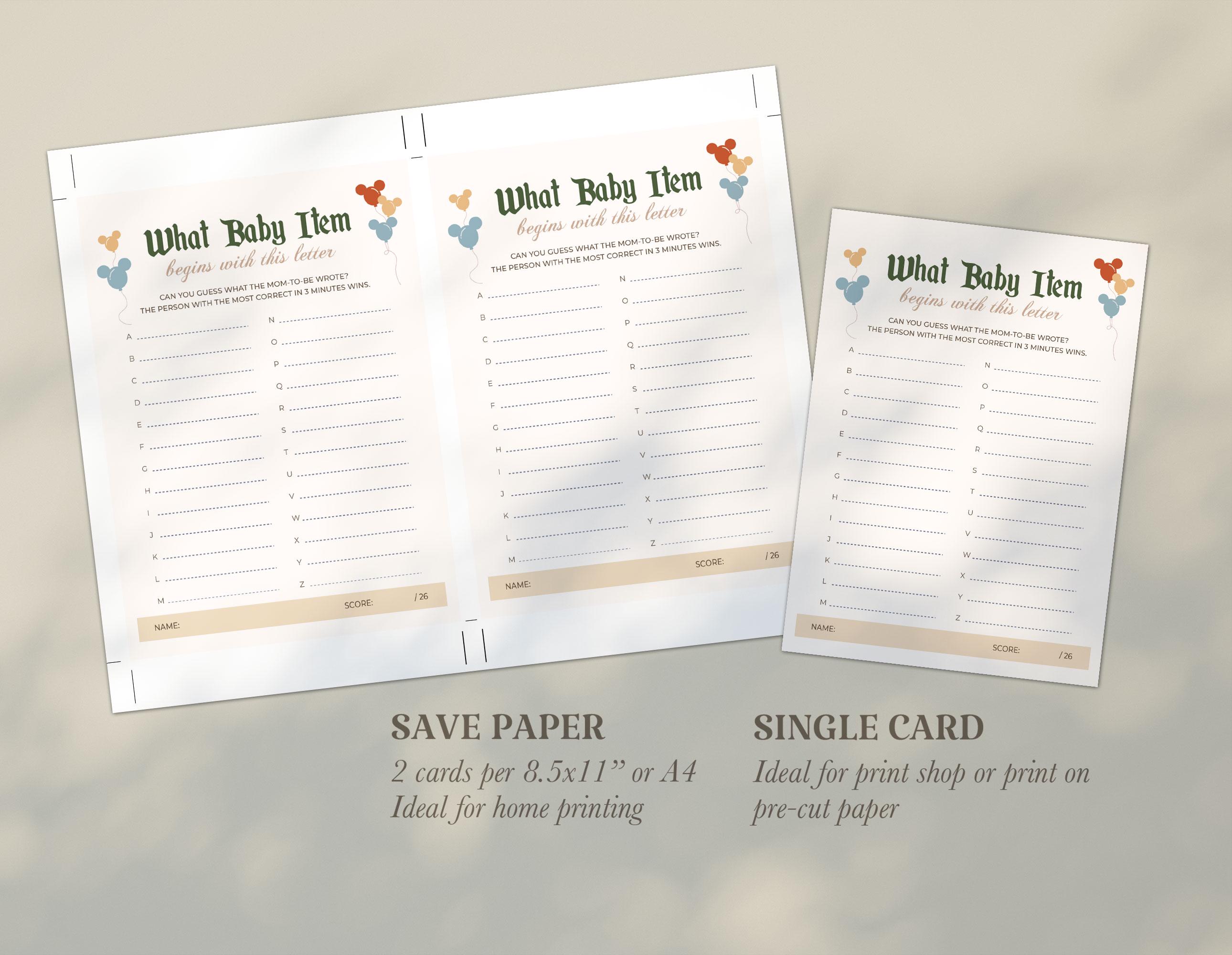 Printable Baby Item ABC Game, Babyland Baby Shower Games, Disneyland ...