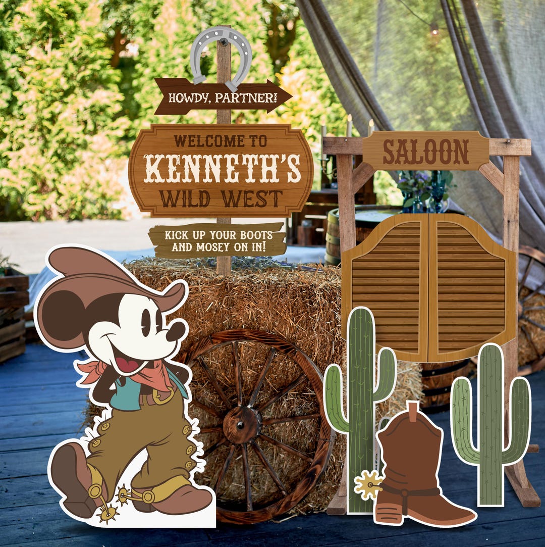 Printable Mickey Rodeo Birthday Backdrop, Mickey Cowboy Birthday Stand ...