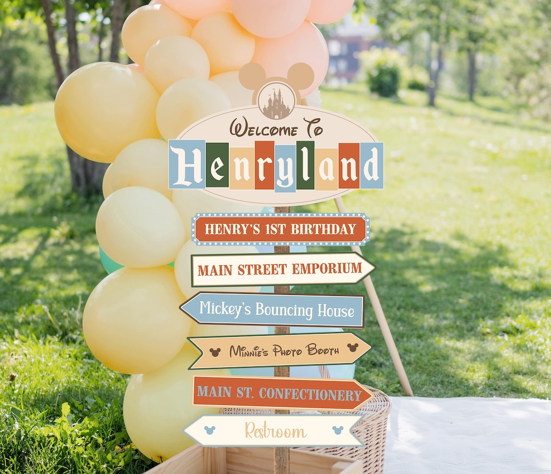 Editable Disneyland Party Directional Sign, Mickey Birthday, Happiest ...