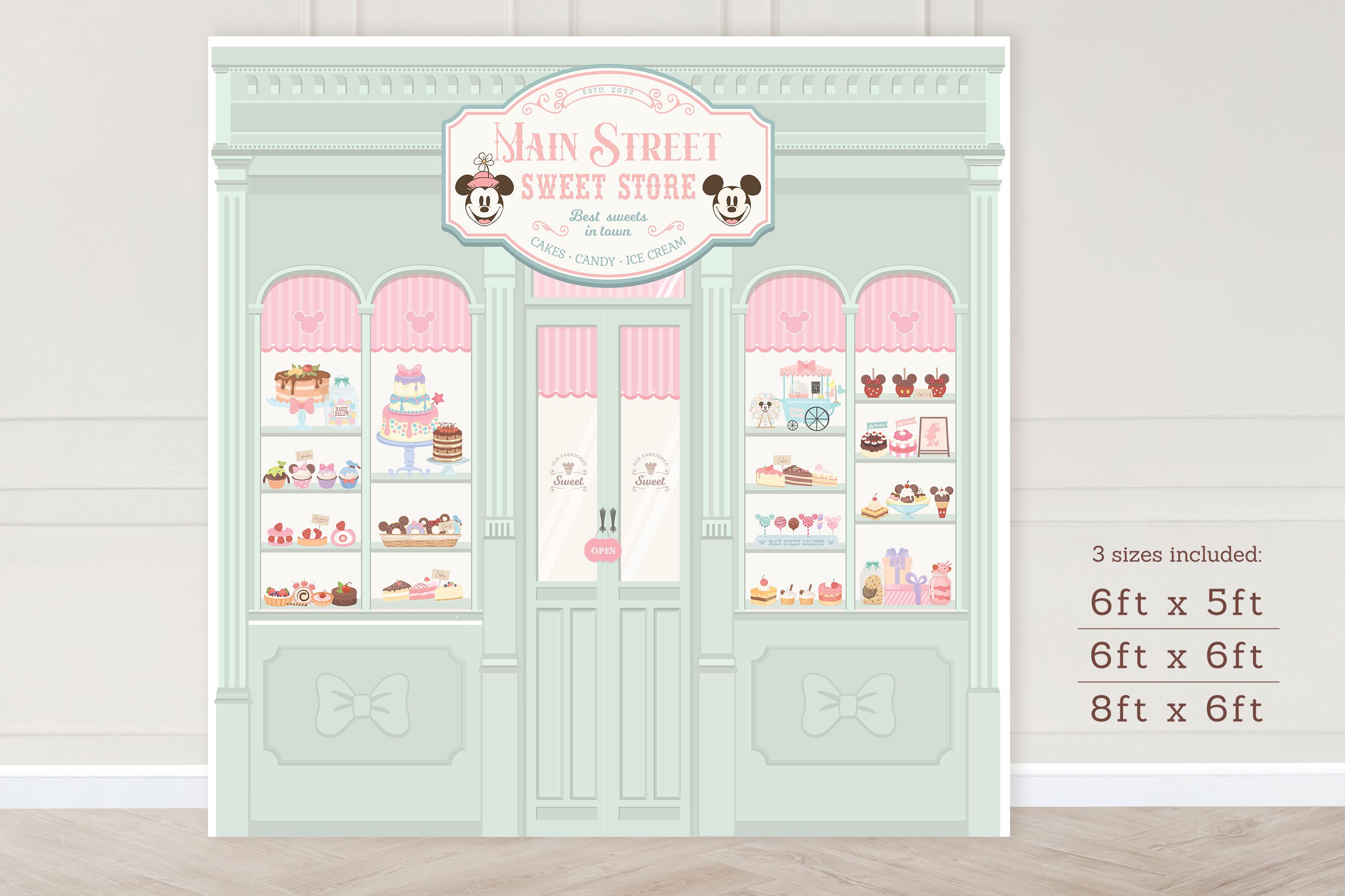 Editable Minnie Sweet Store Backdrop, Main Street Candy Shop, Disney ...