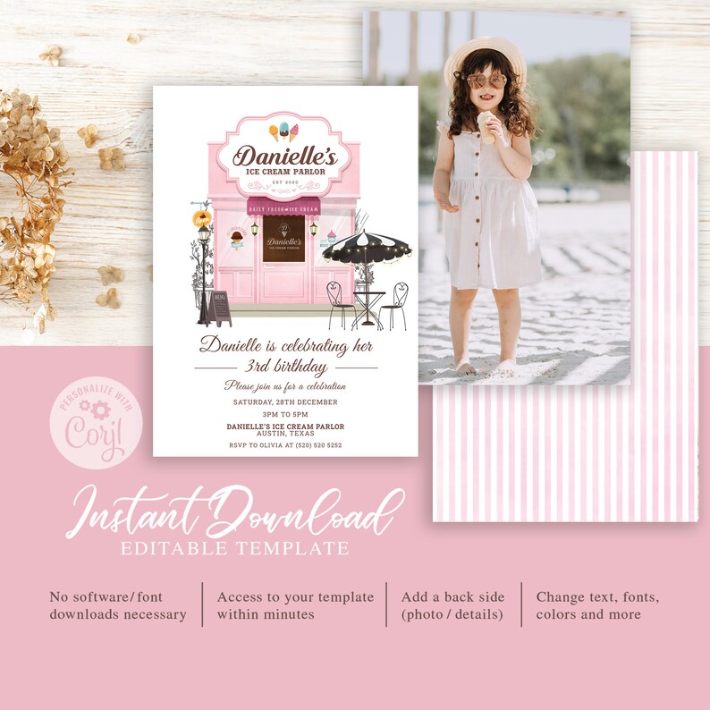 Ice Cream Invitation, Ice Cream Parlor Party, Kids Birthday Party ...