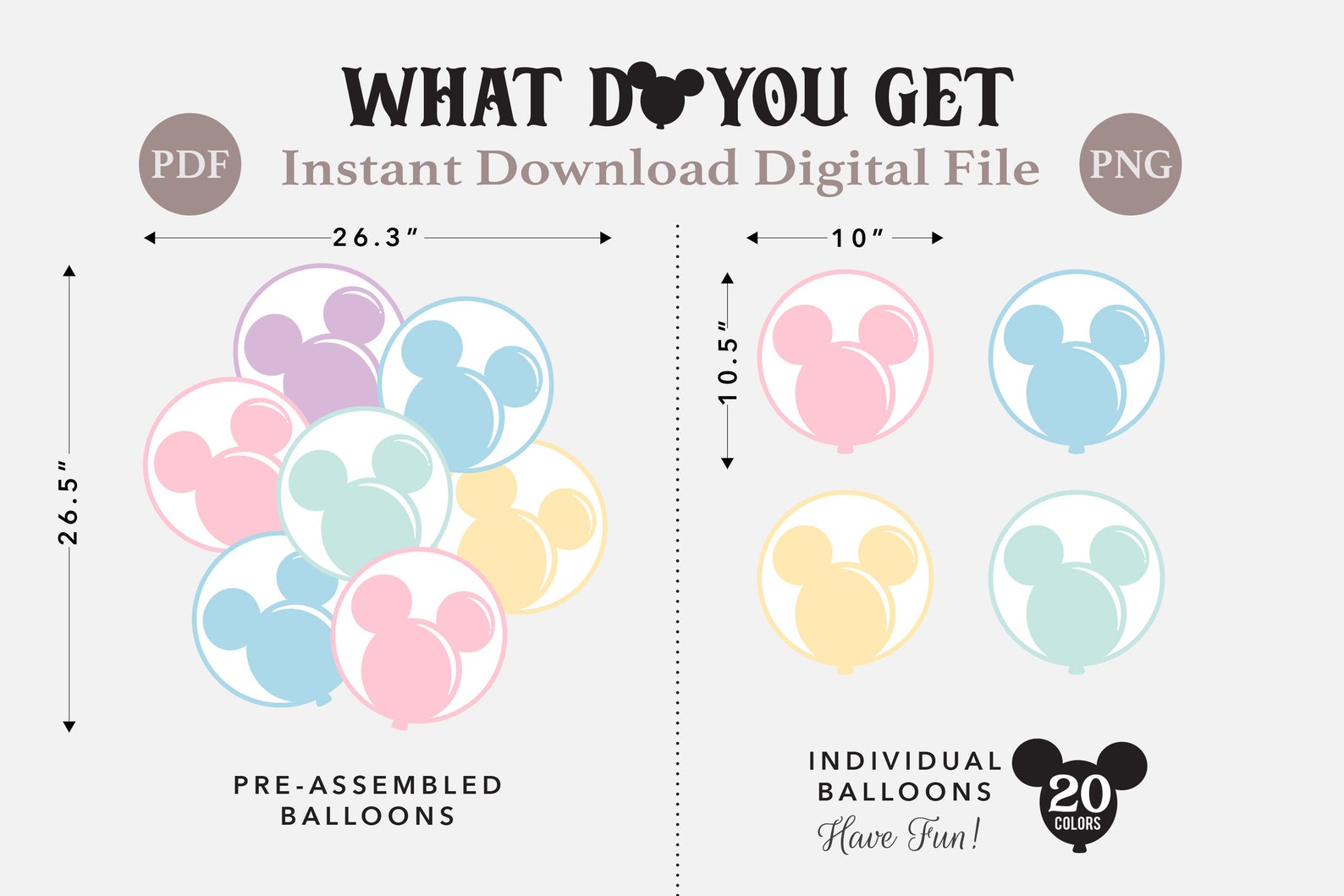 Printable Pastel Mickey Balloons, Disneyland Baby Shower Stand up Prop ...