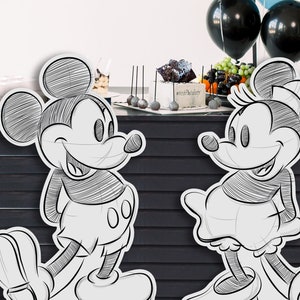Printable Mickey & Minnie Sketch Cutout, Disneyland Birthday Party ...