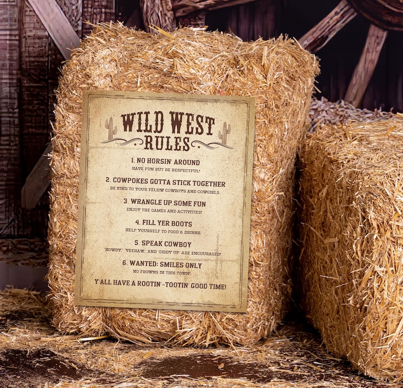 Printable Wild West Rules, Rodeo Birthday Party Decoration, Cowboy ...