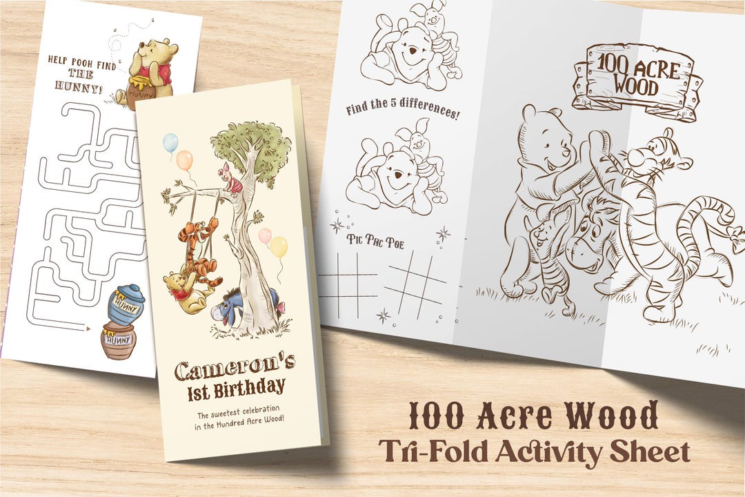 Printable Winnie the Pooh Activity Sheet, 100 Acre Wood Party Coloring ...