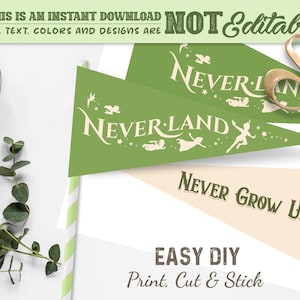 Printable Neverland Pennants, Never Grow up Birthday, Peter Pan ...