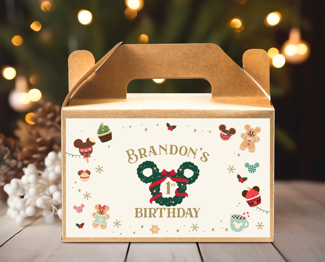 Editable Mickey Christmas Favor Box Labels, Christmas Party Sticker ...
