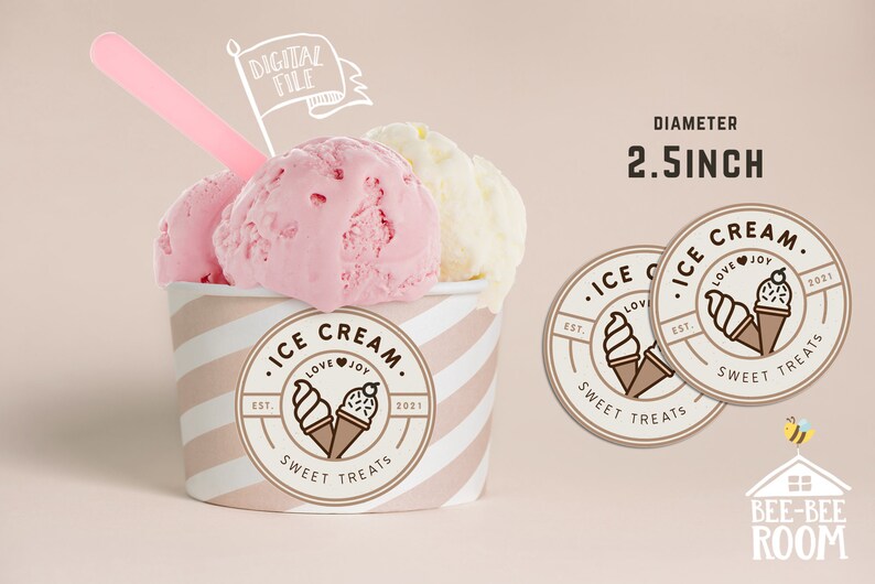 Ice Cream Label Ice Cream Sticker Digital File | Etsy