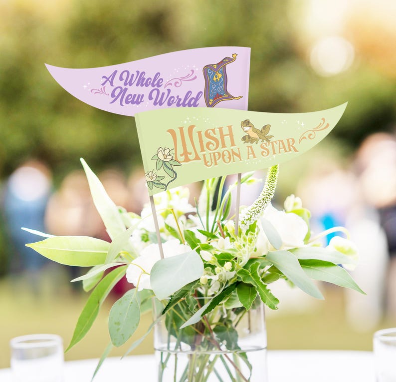 Printable Disney Princess Party Flags, Disneyland Party Centerpiece ...