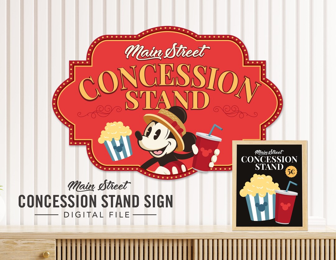 Mickey Concession Stand Sign, Mickey Birthday, Main Street Concessions ...