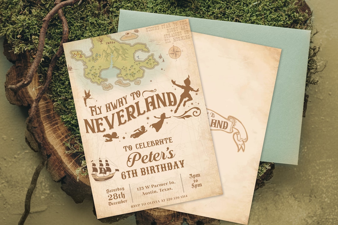 Peter Pan Birthday Invitation, Neverland Birthday Invitation, Never ...