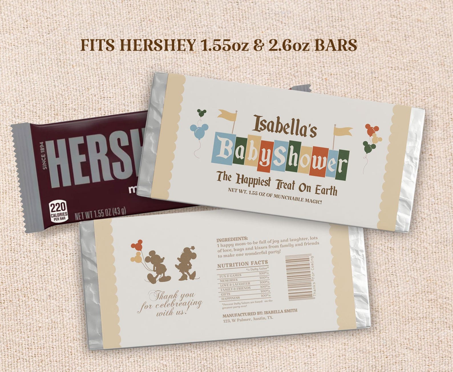 Editable Happiest Baby Shower on Earth Hershey Chocolate Wrapper ...